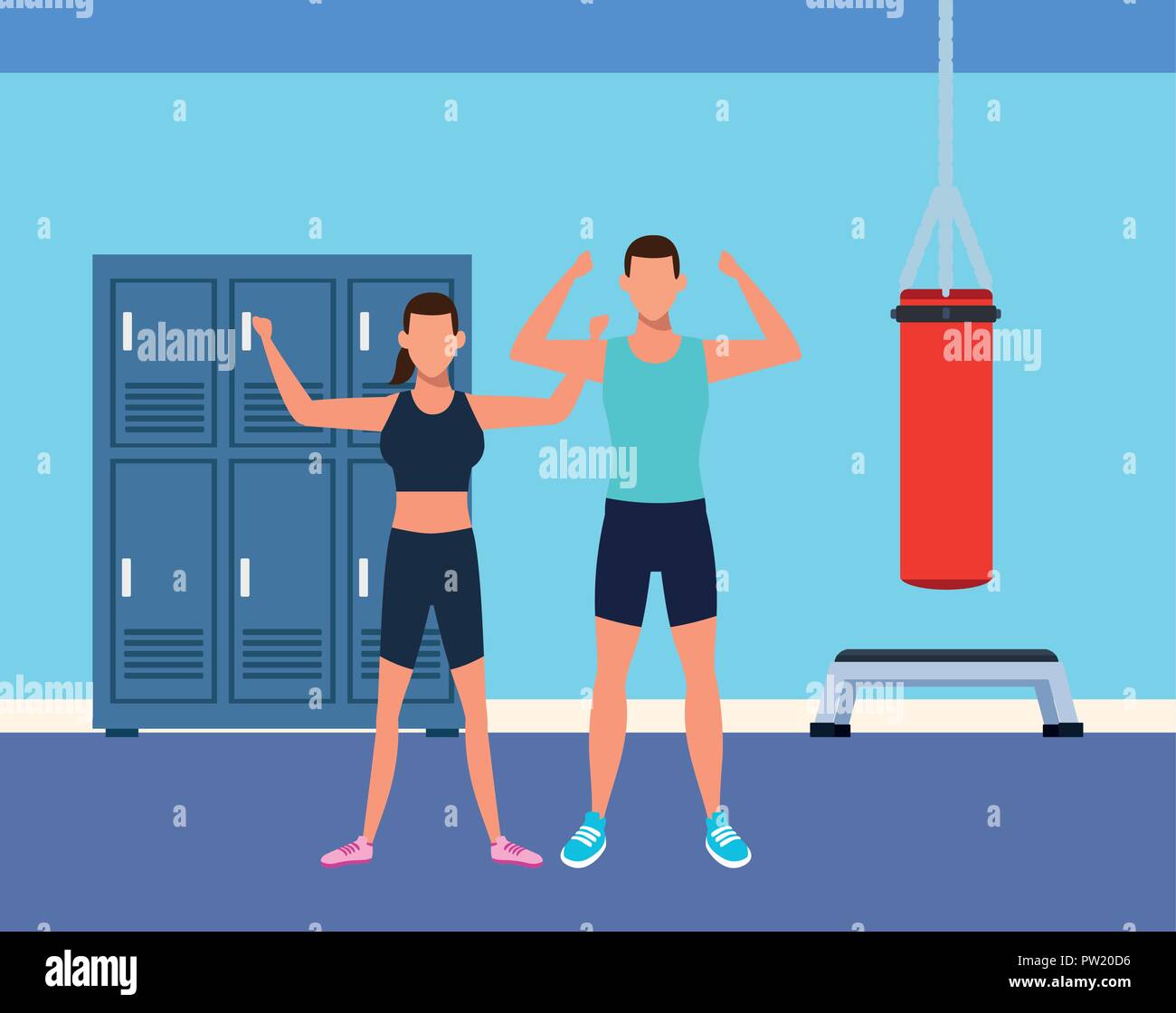 Fitness people training inside gym scenery vector illustration graphic ...