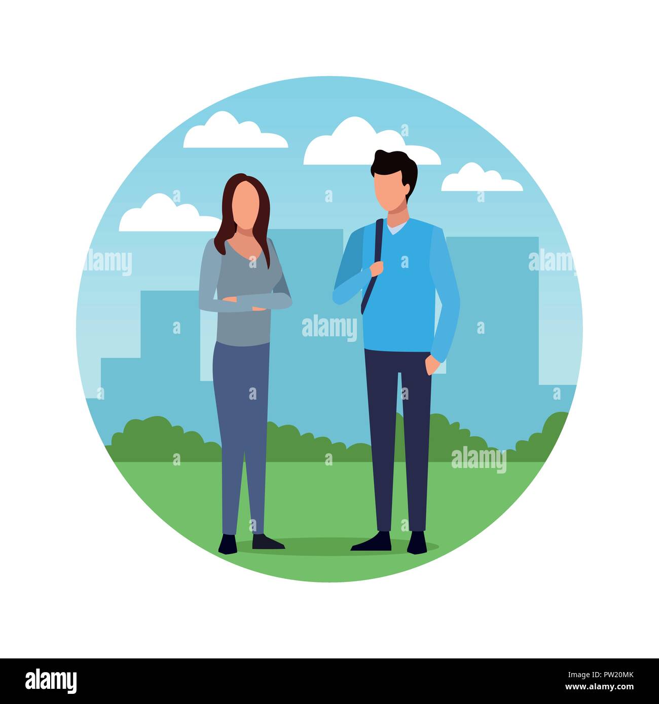 Smiling friends couple park summer Stock Vector Images - Alamy