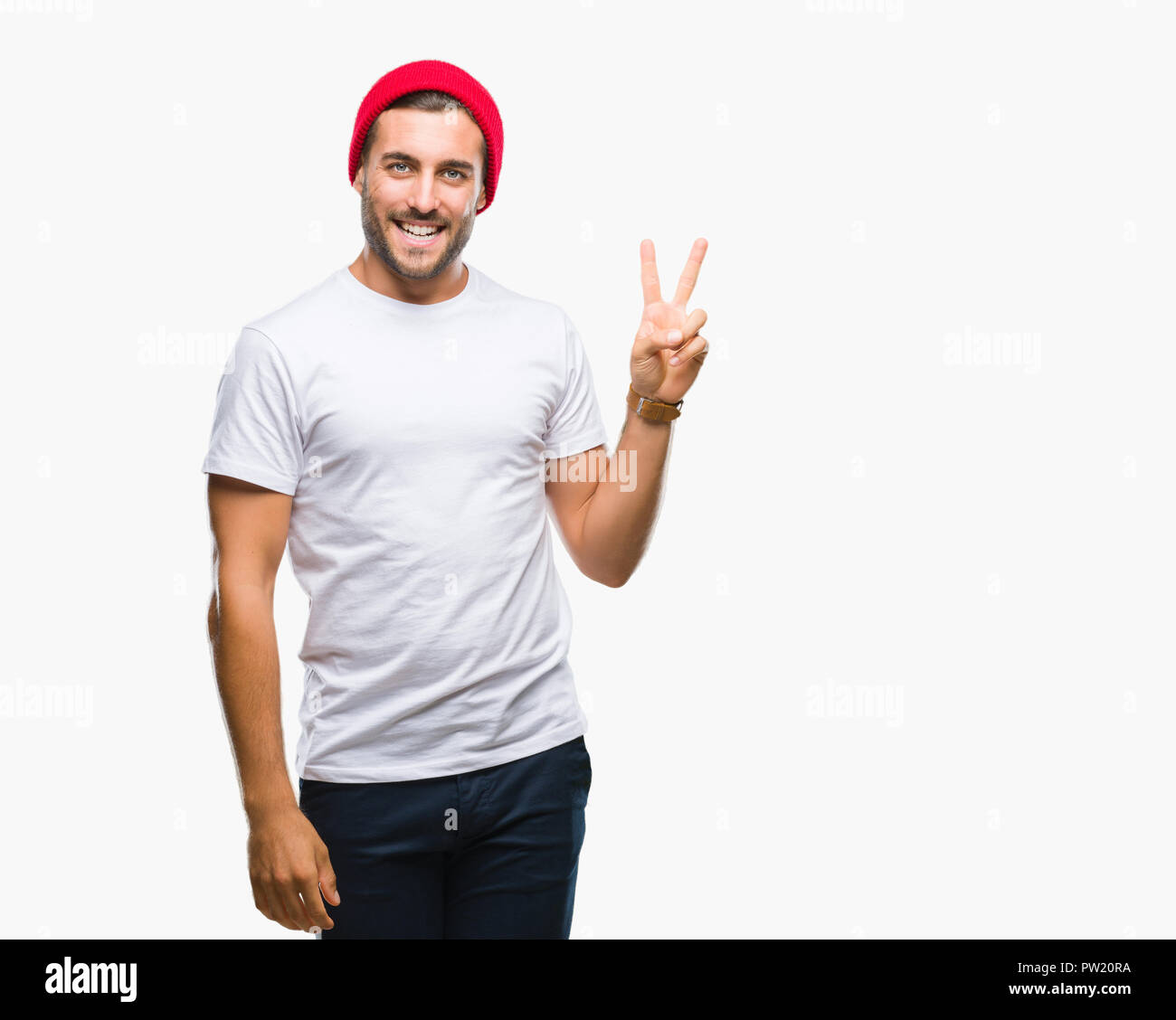 Young handsome man over isolated background smiling with happy face ...