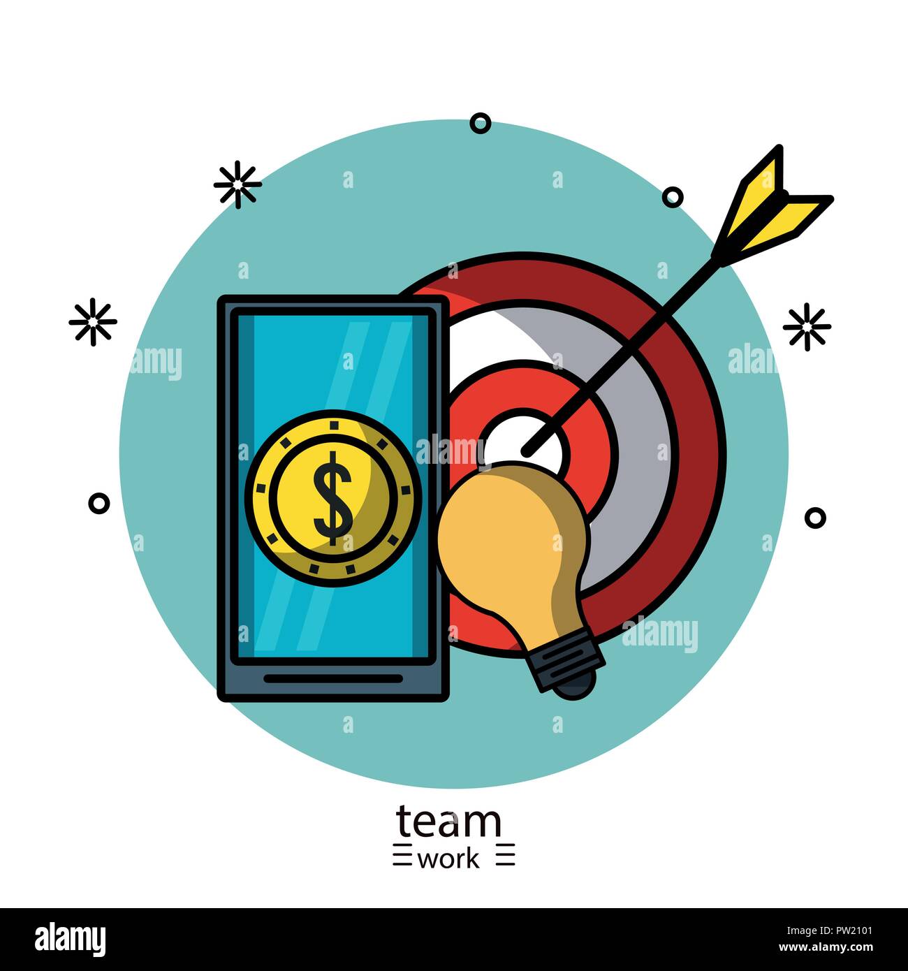 Business teamwork and technology devices cartoon vector illustration ...