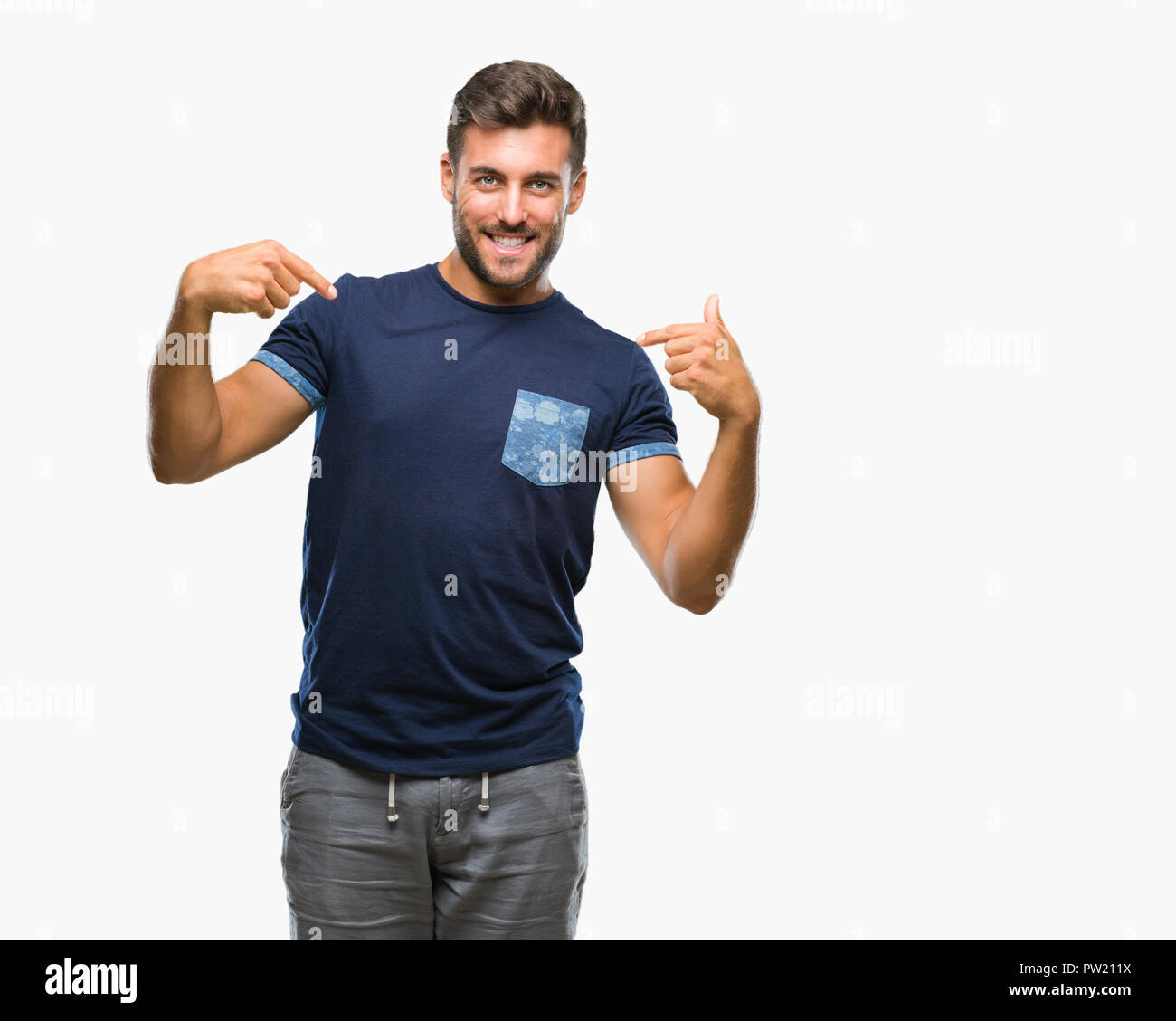 Young handsome man over isolated background looking confident with ...