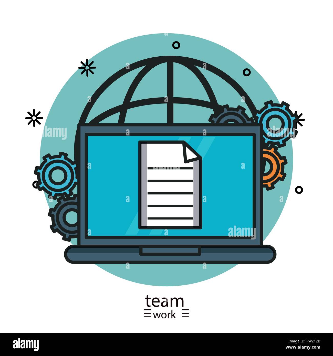 Business teamwork and technology devices cartoon vector illustration ...