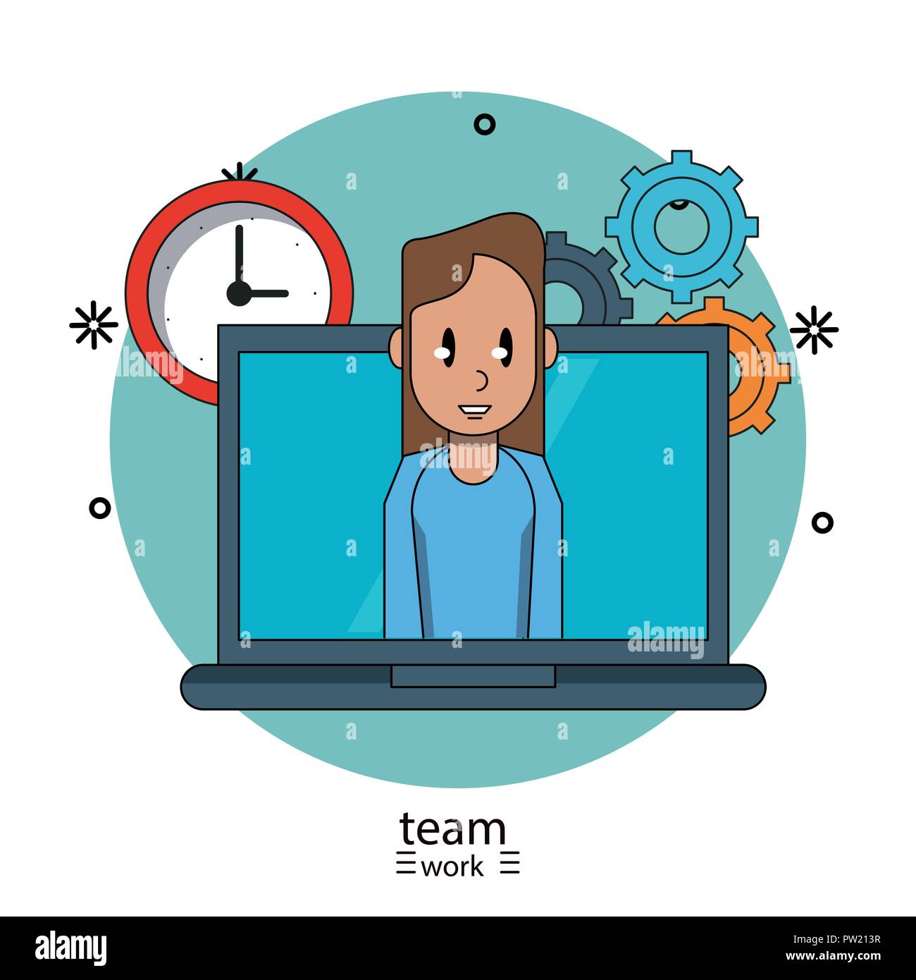 Business teamwork and technology devices cartoon vector illustration ...
