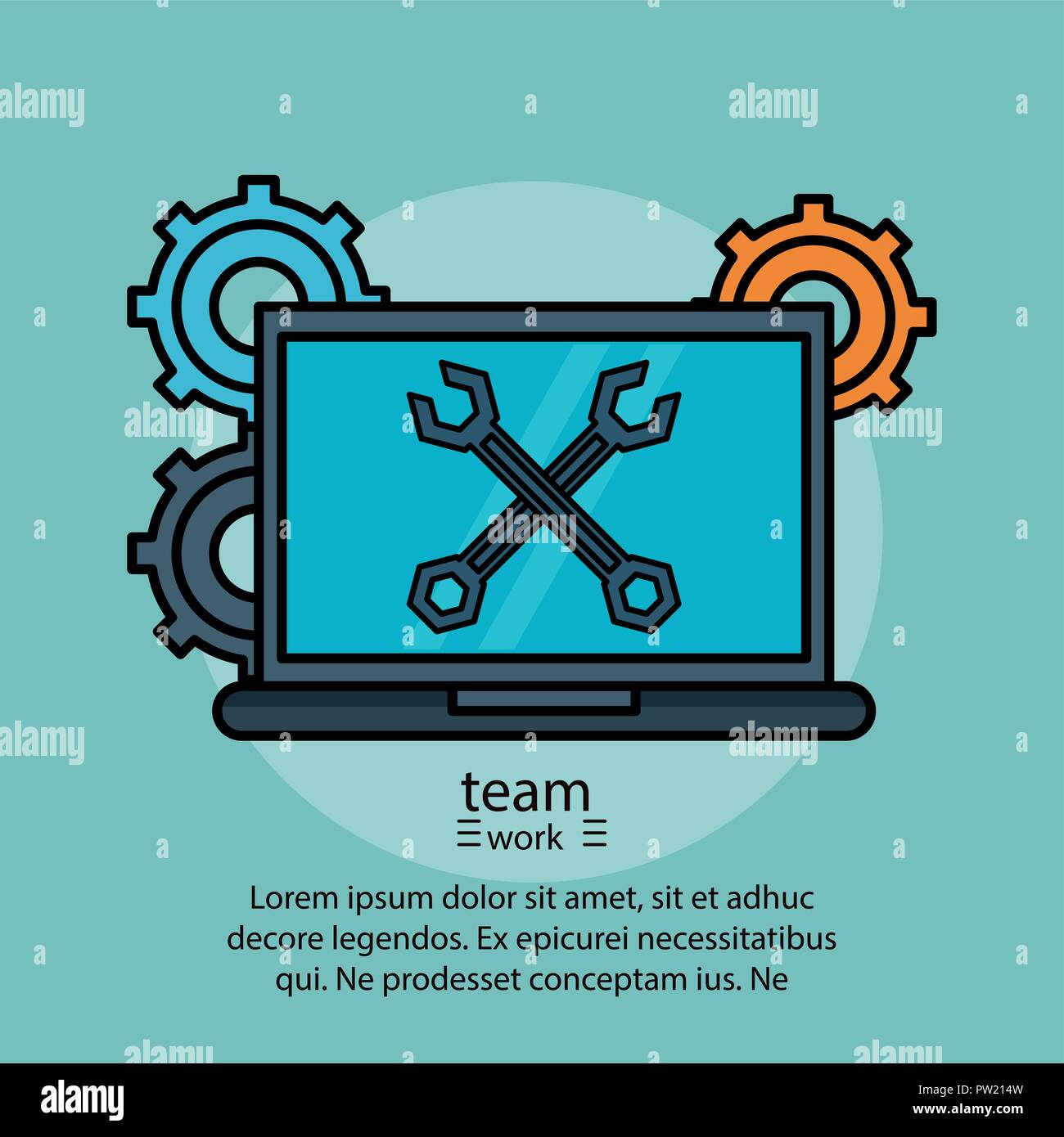 Teamwork cartoons poster with information vector illustration graphic ...
