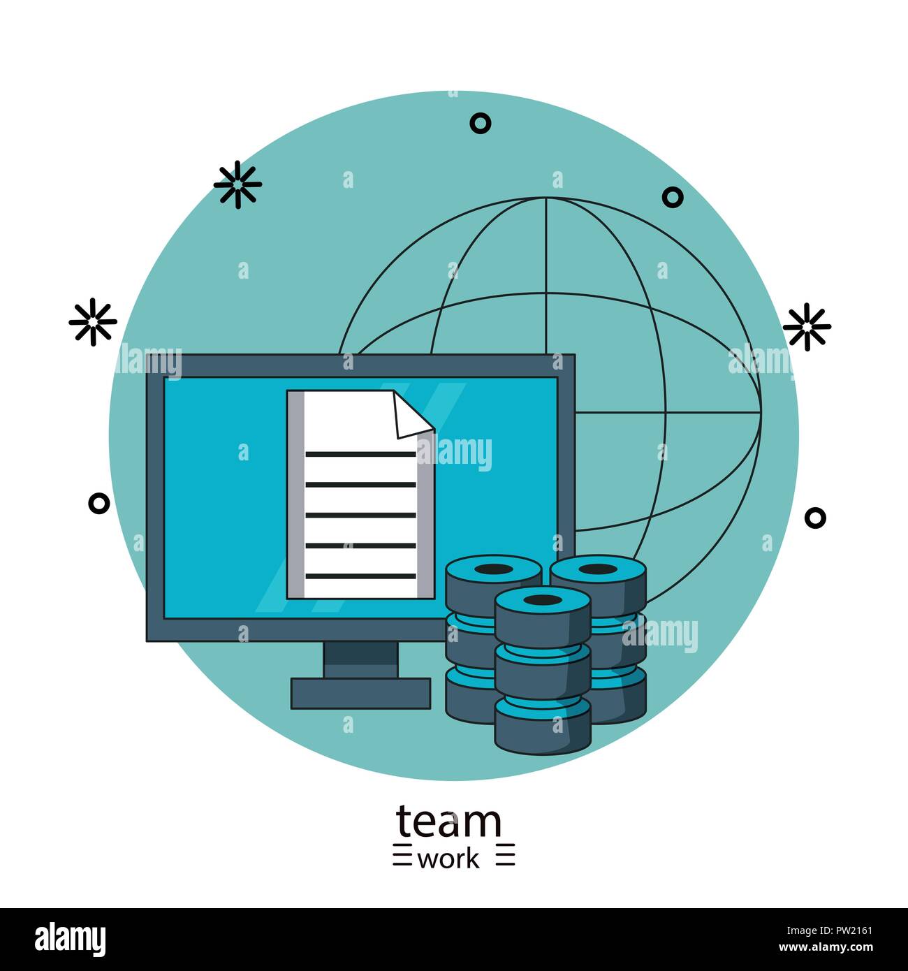 Business teamwork and technology devices cartoon vector illustration ...