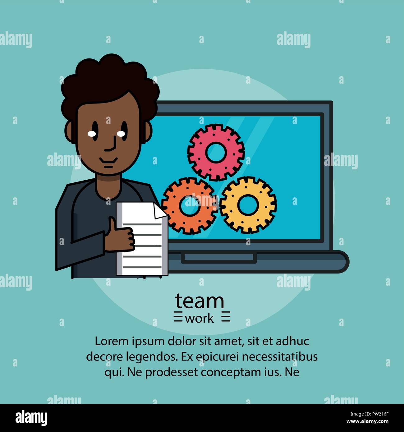 Teamwork cartoons poster with information vector illustration graphic ...