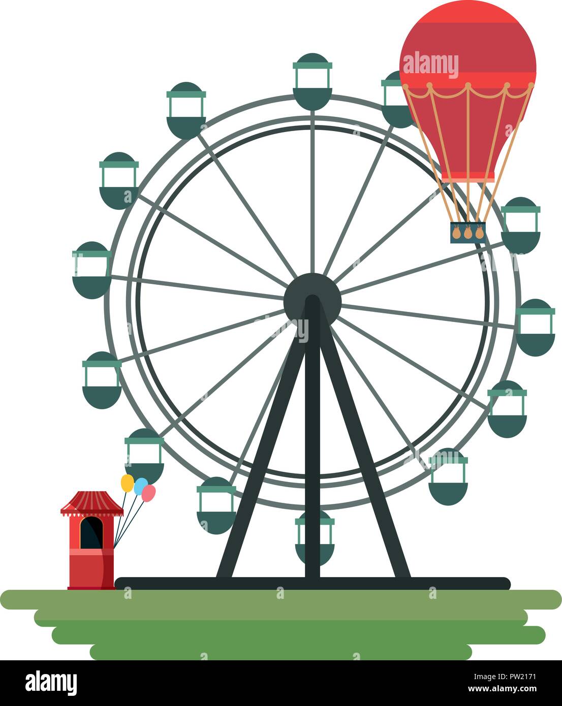 carnival circus with ferris wheel and hot air balloon vector ...