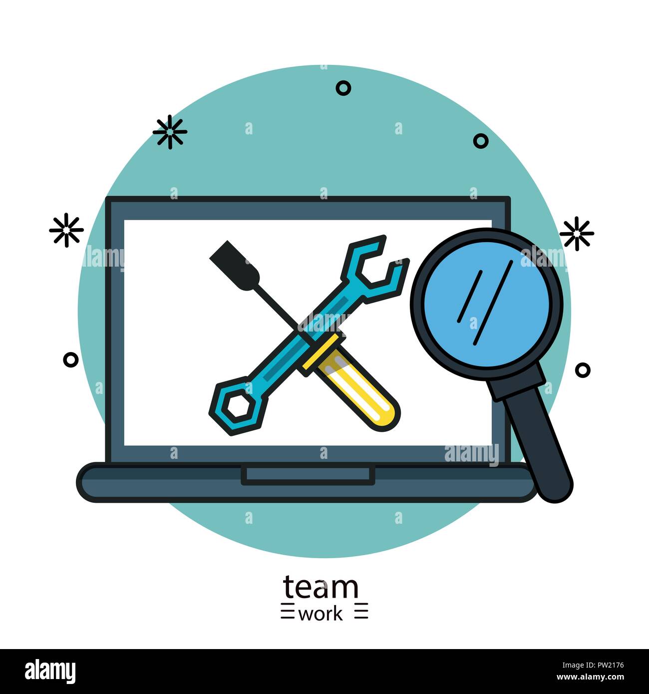 Business teamwork and technology devices cartoon vector illustration ...