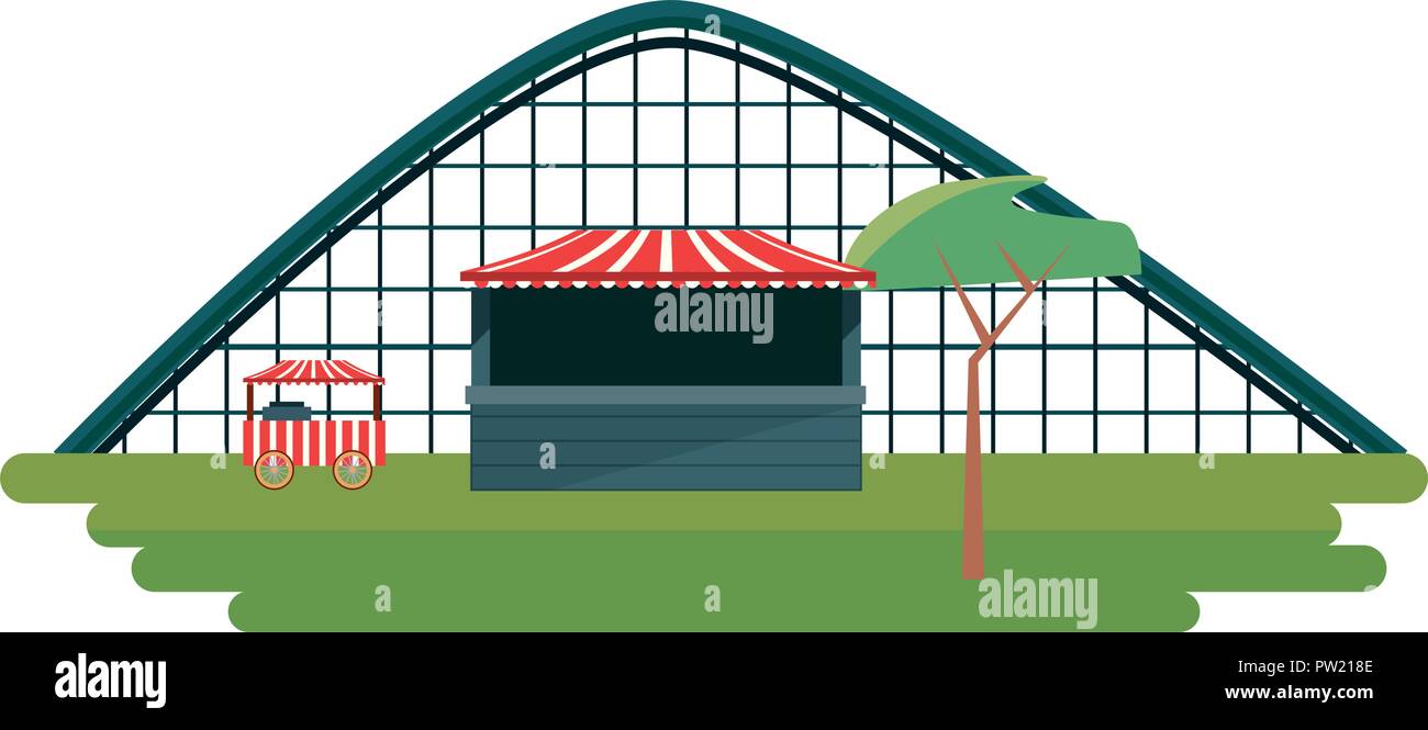 carnival roller coaster booth ticket and tree vector illustration Stock ...