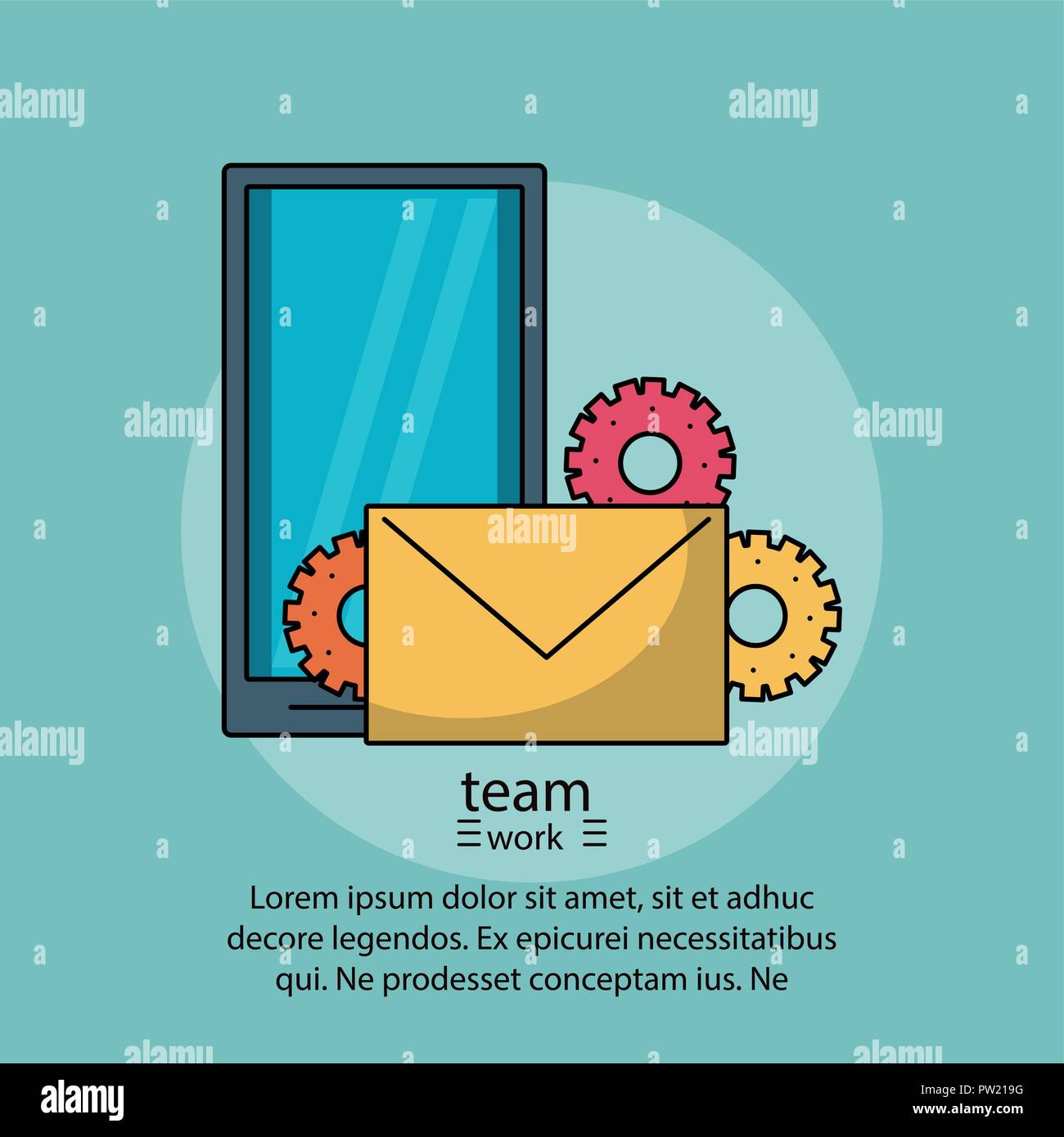 Teamwork cartoons poster with information vector illustration graphic ...
