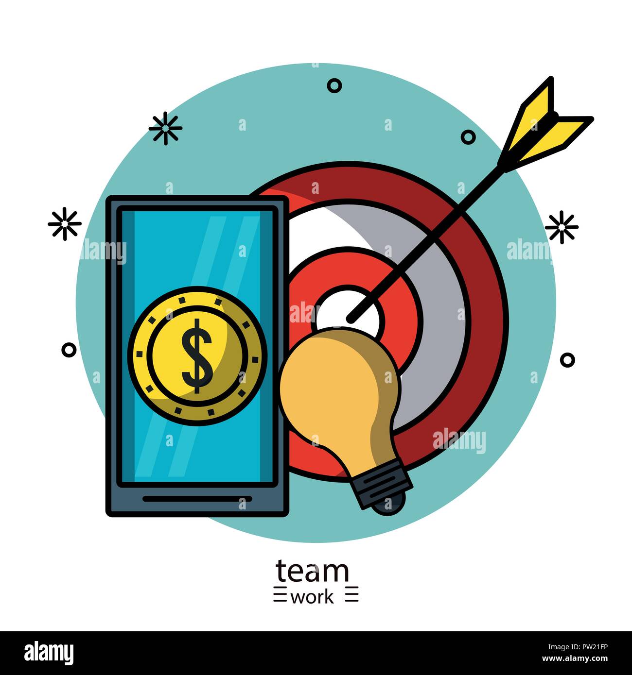 Business teamwork and technology devices cartoon vector illustration ...