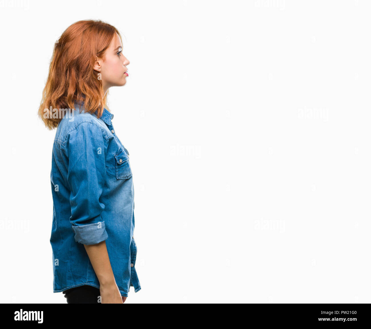 Young beautiful woman over isolated background looking to side, relax ...