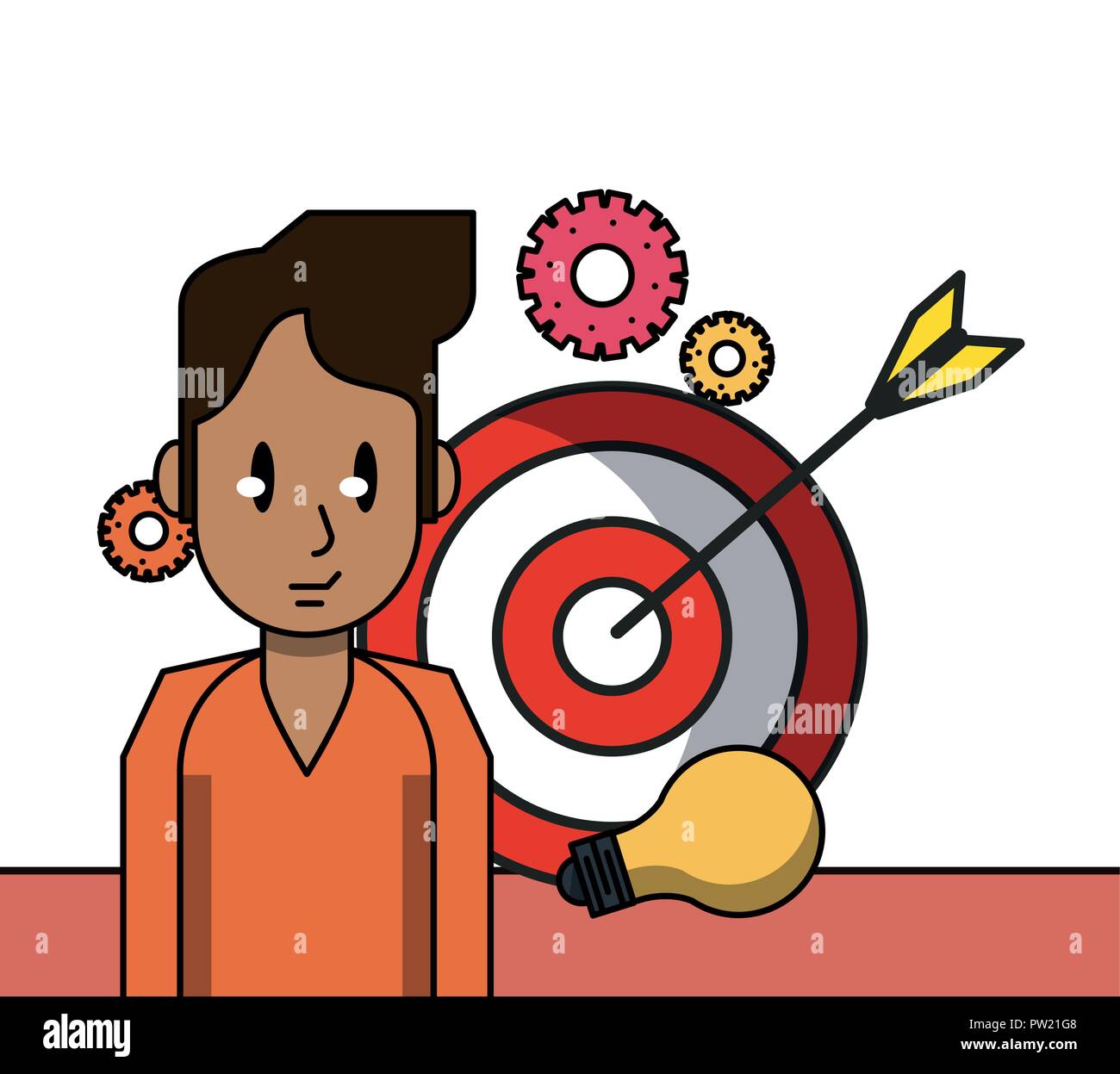Young coworker with business symbols and elements cartoons vector ...