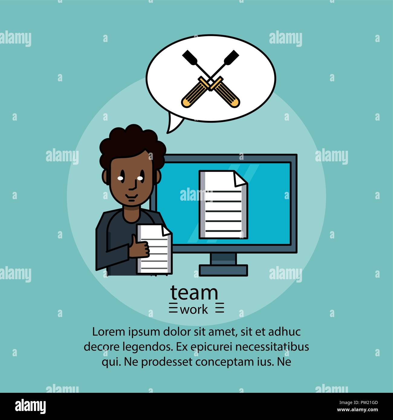 Teamwork cartoons poster with information vector illustration graphic ...