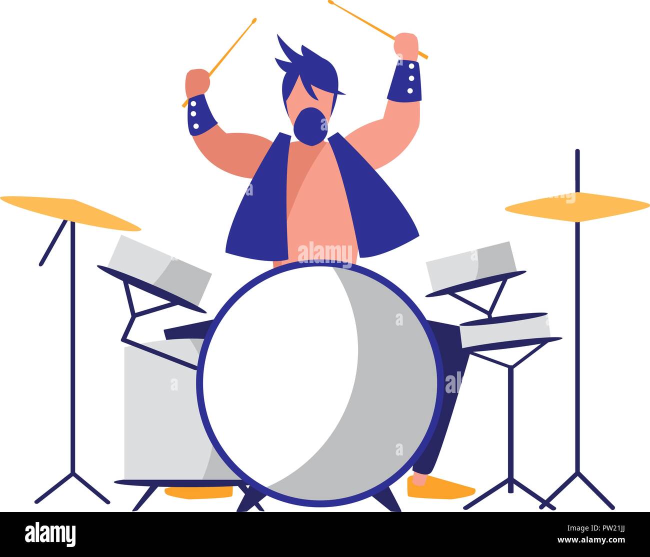 man playing battery instrument over white background, vector ...