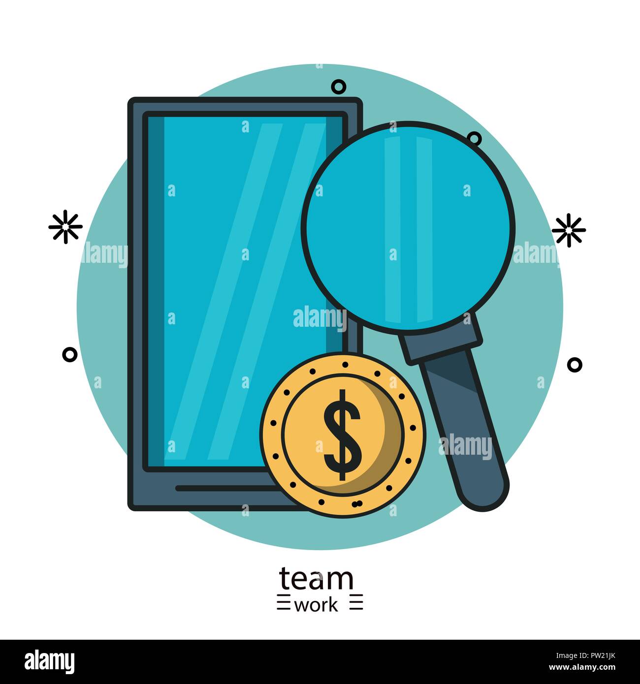 Business teamwork and technology devices cartoon vector illustration ...