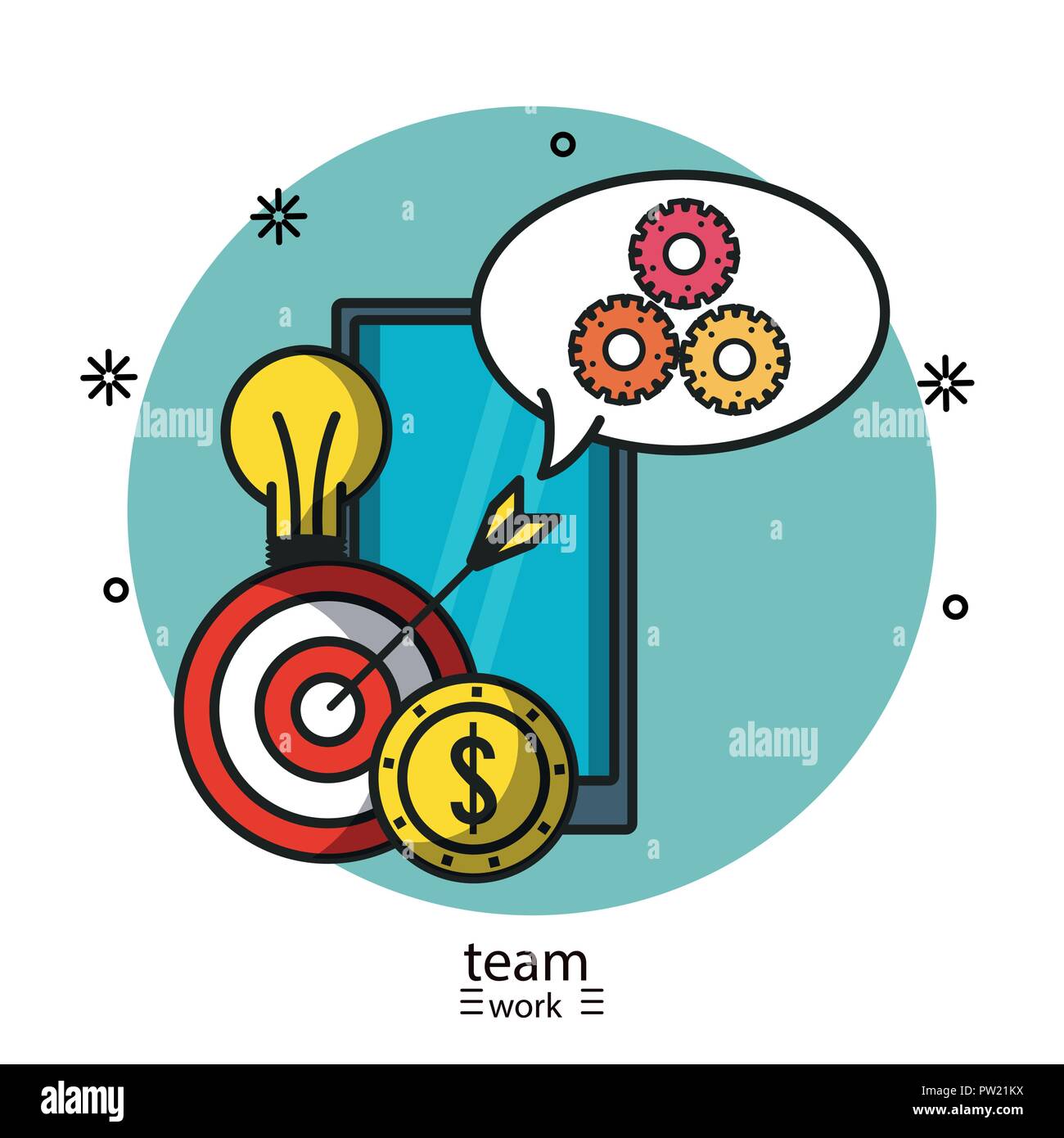 Business teamwork and technology devices cartoon vector illustration ...
