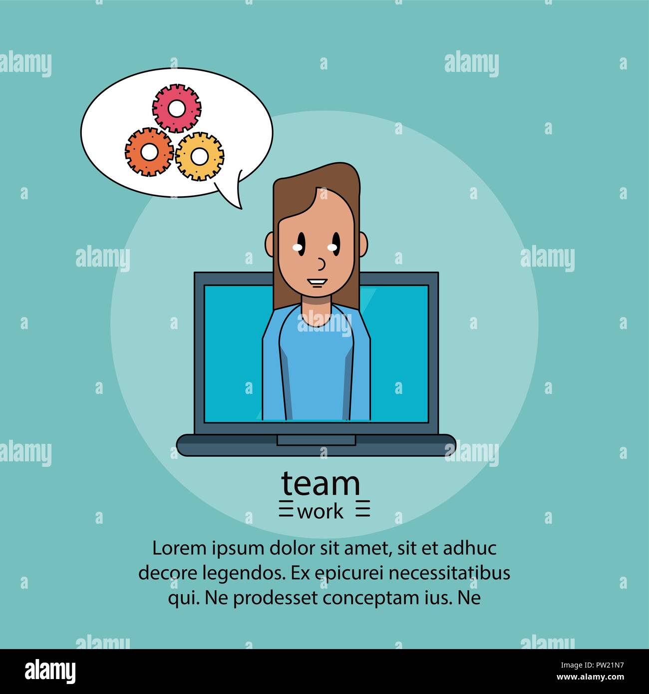 Teamwork cartoons poster with information vector illustration graphic ...