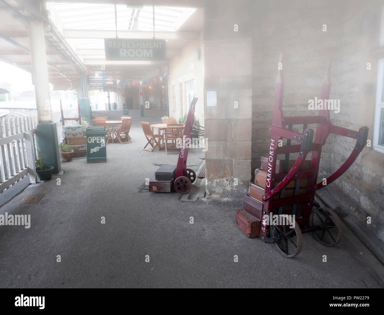 Memorabilia at Carnforth Railway Station in northern Lancashire that ...