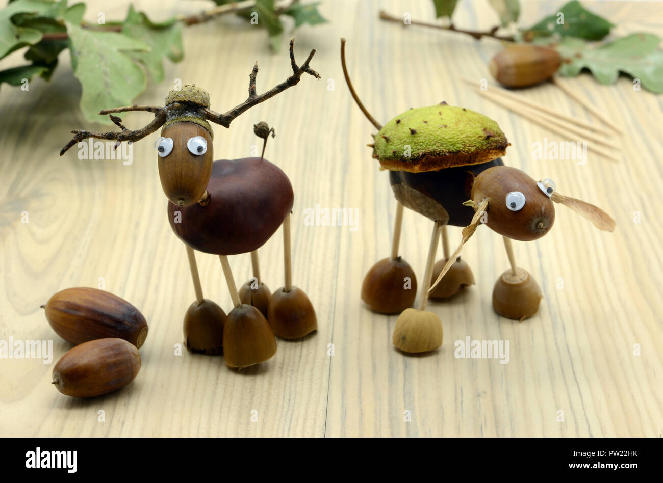 creating deer made of acorn and chestnut figures in autumn time ...
