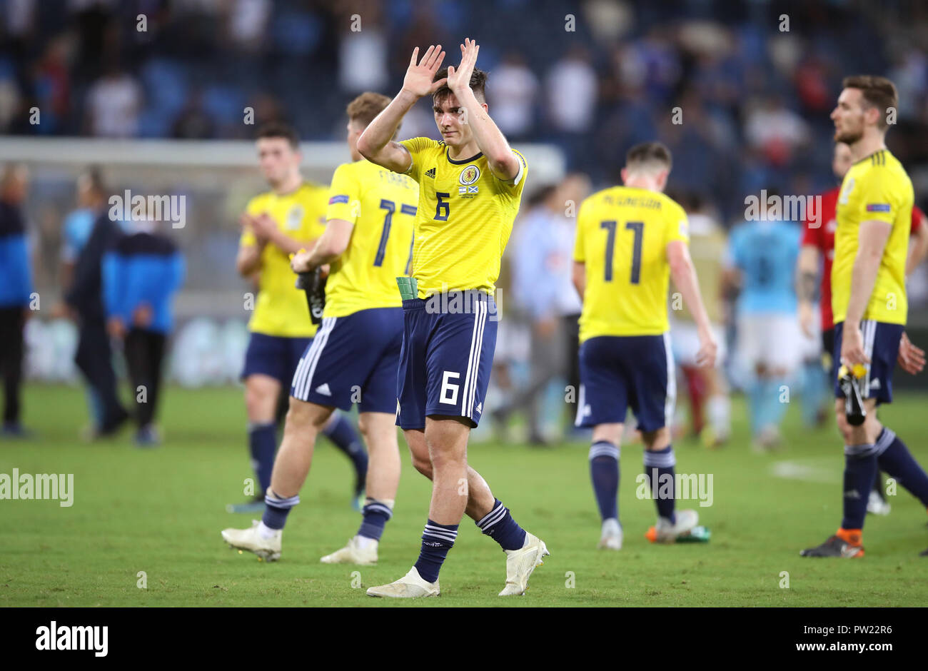 Scotland's Kieran Tierney acknowledges the fans after the UEFA Nations ...