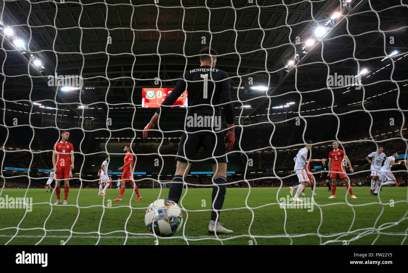 Spain's Marc Bartra (right) scores his side's fourth goal of the game ...