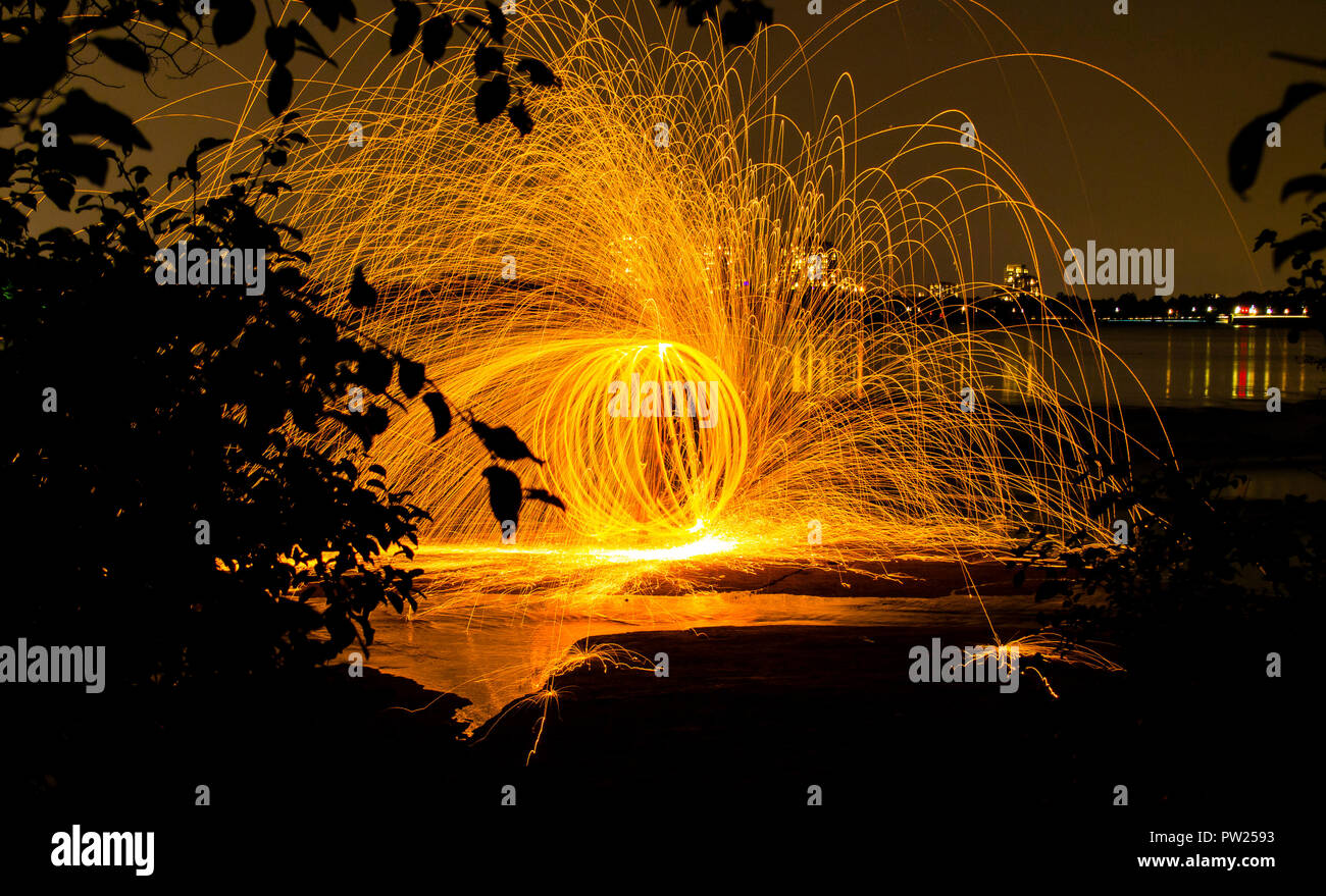 Fire In The Night Stock Photo - Alamy