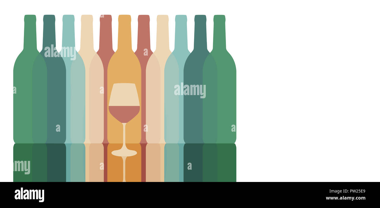 Colorful silhouettes of wine bottles are seen with one glass of wine ...