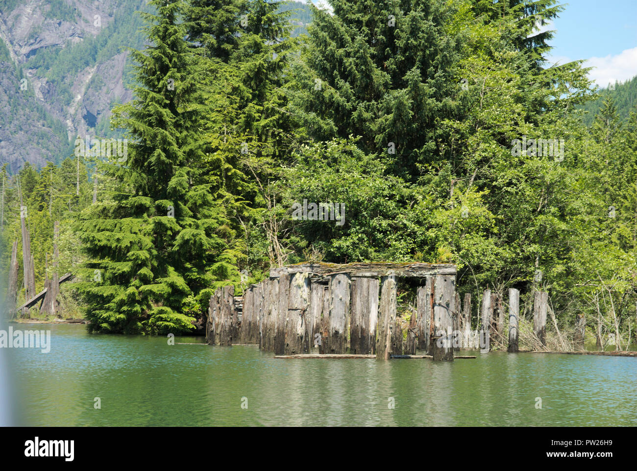 Remains of an old dock at the north end on Stave Lake, Mission, British ...