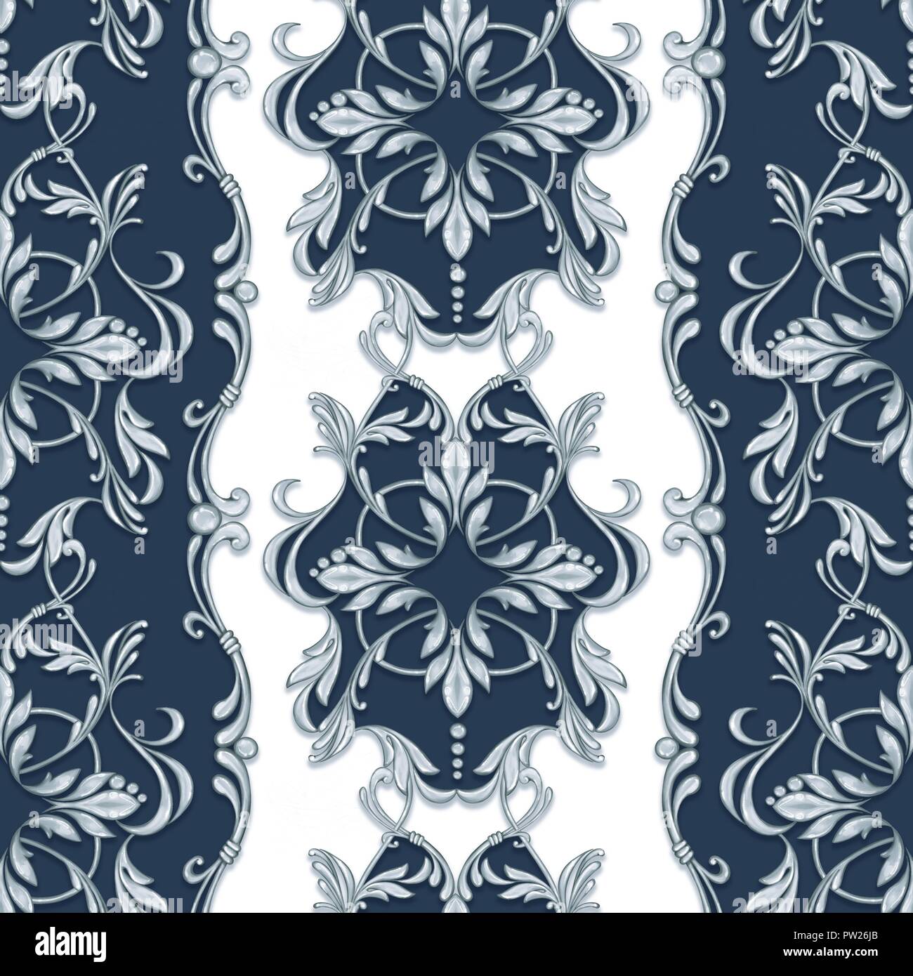 Seamless baroque pattern with decorative silver leaves Stock Photo - Alamy