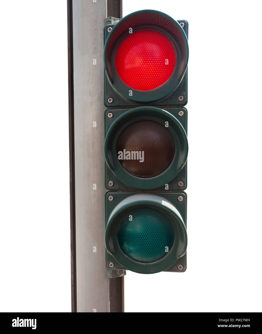 traffic light on red color isolated on white background Stock Photo - Alamy