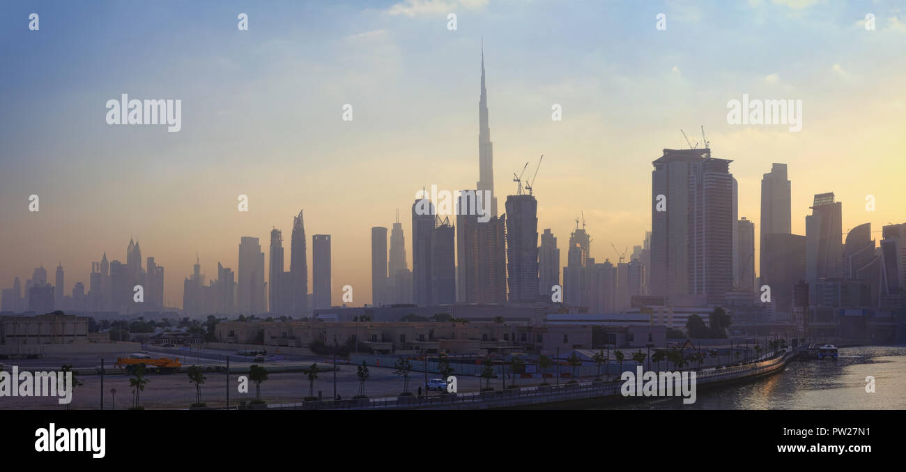 Dubai city skyline in the morning, sunrise Stock Photo - Alamy