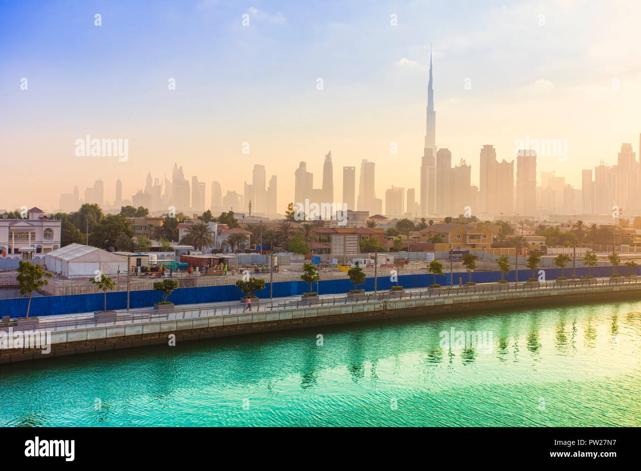 Dubai city skyline in the morning, sunrise Stock Photo - Alamy
