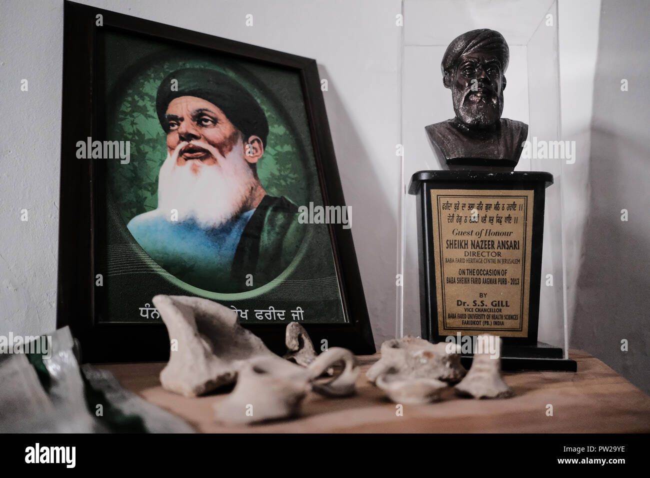 Jerusalem, Israel. 11th October, 2018. A portrait of Baba Farid stands inside the Chilla Hazrat ...