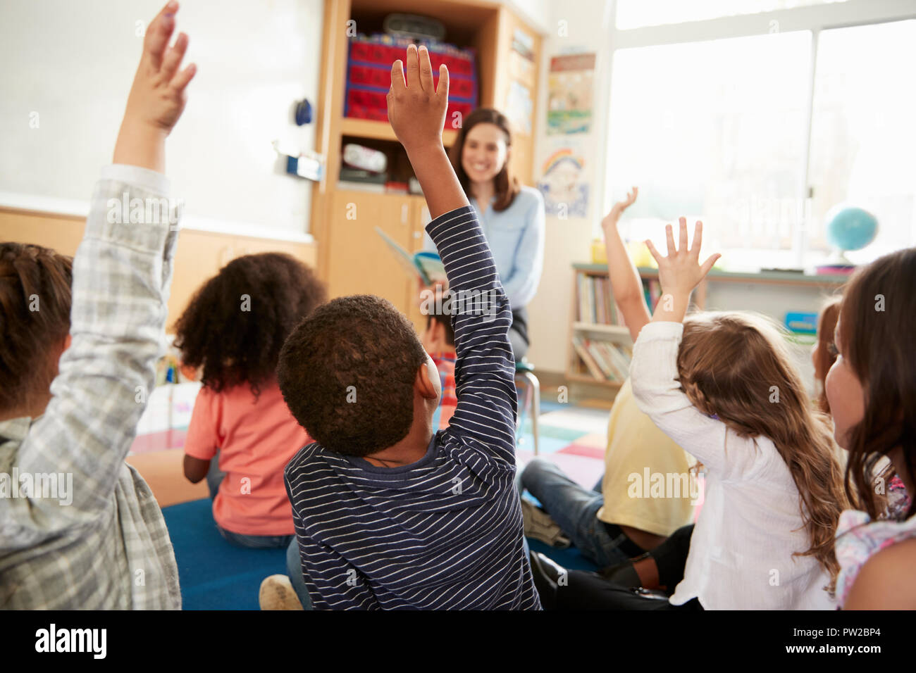 Kindergarten Class Raising Hands
