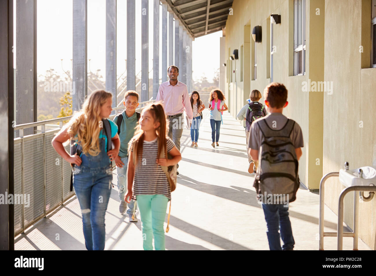 Man and walking girls to school hi-res stock photography and images - Alamy