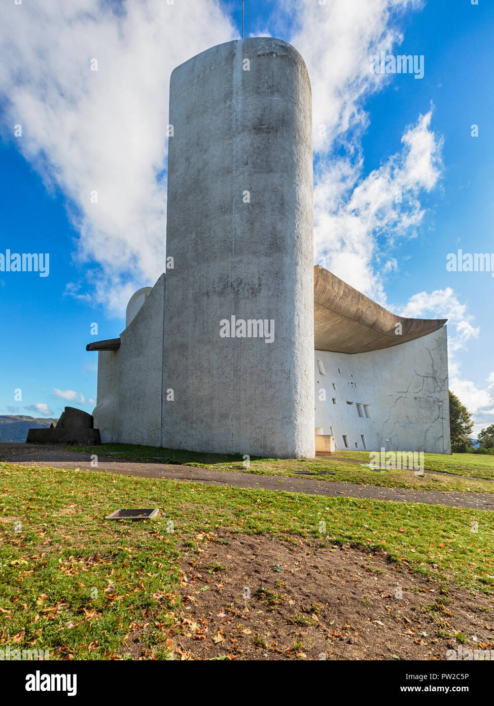 Chapel of Notre Dame du Haut built by architect Le Corbusier in 1955 at ...