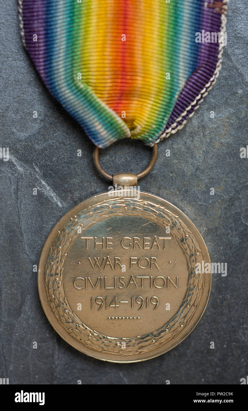 WW1 British Campaign Medal, the British Victory Medal on a slate ...