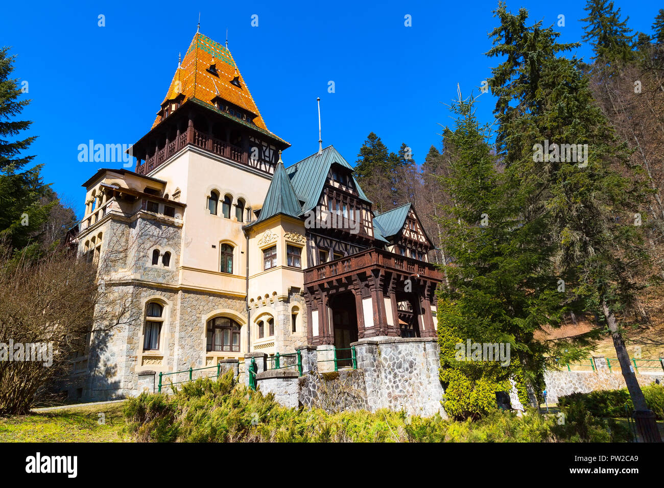 Pelisor castle summer residence in Sinaia, Romania, part of the complex ...