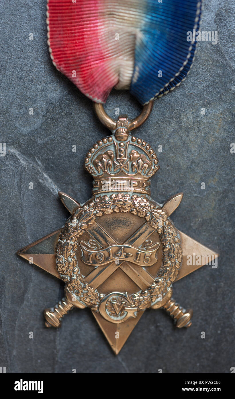 WW1 British Campaign Medal, the British 1914-15 Star on a slate background Stock Photo - Alamy
