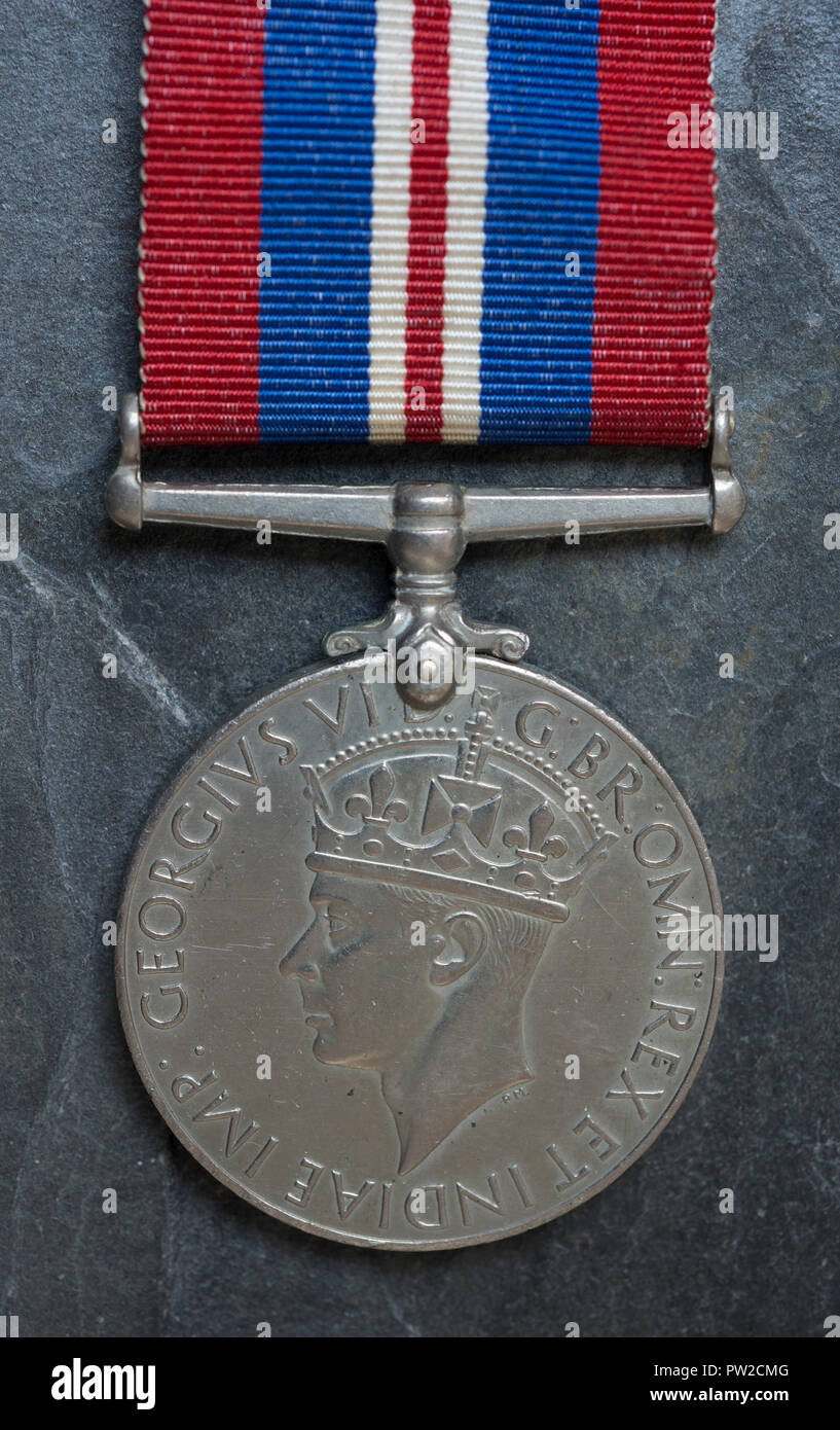 WW2 British Military Campaign Medal, the War Medal 1939-1945 on a slate ...