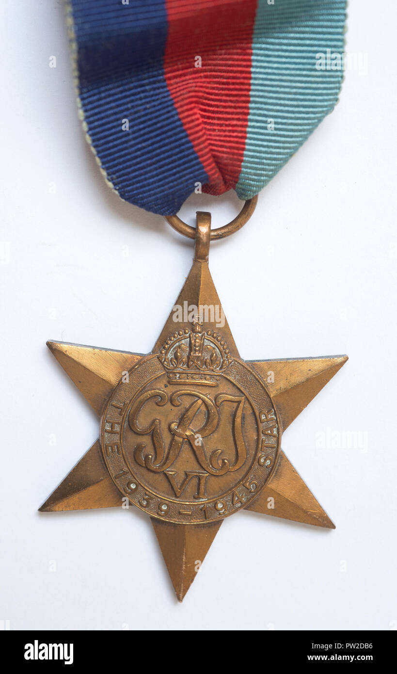 WW2 British Military Campaign Medal, the 1939-1945 Star on a white ...