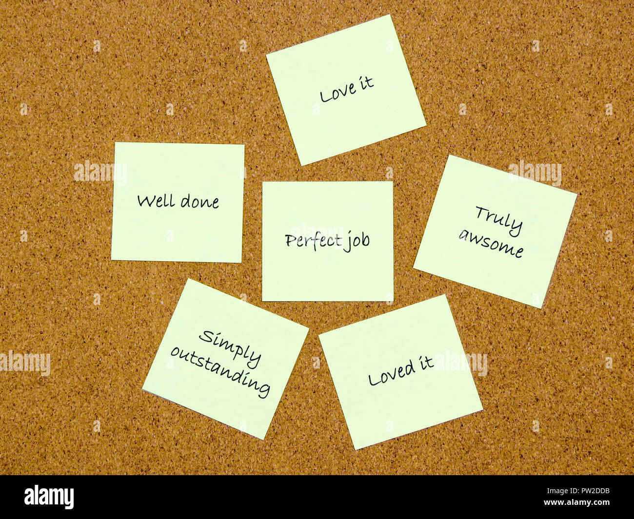 A group of yellow sticky notes with compliments and praise written on ...