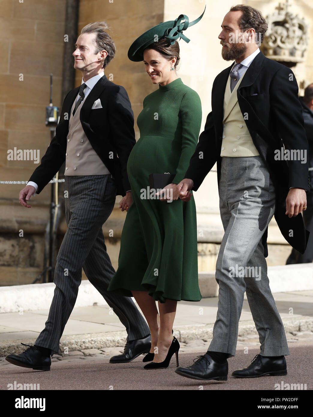 Pippa Matthews arrives with her husband James Matthews (left) and her ...