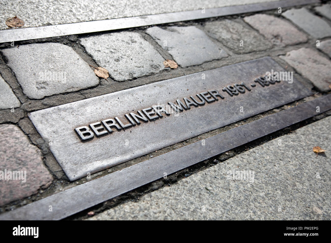 Berlin, Germany: Berlin wall sign on the street, Berliner Mauer Stock ...