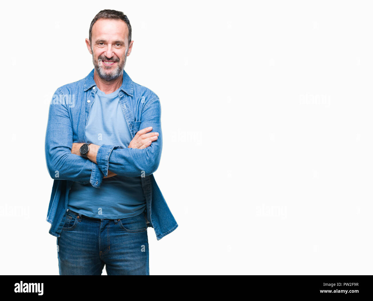 Middle age hoary senior man over isolated background happy face smiling ...