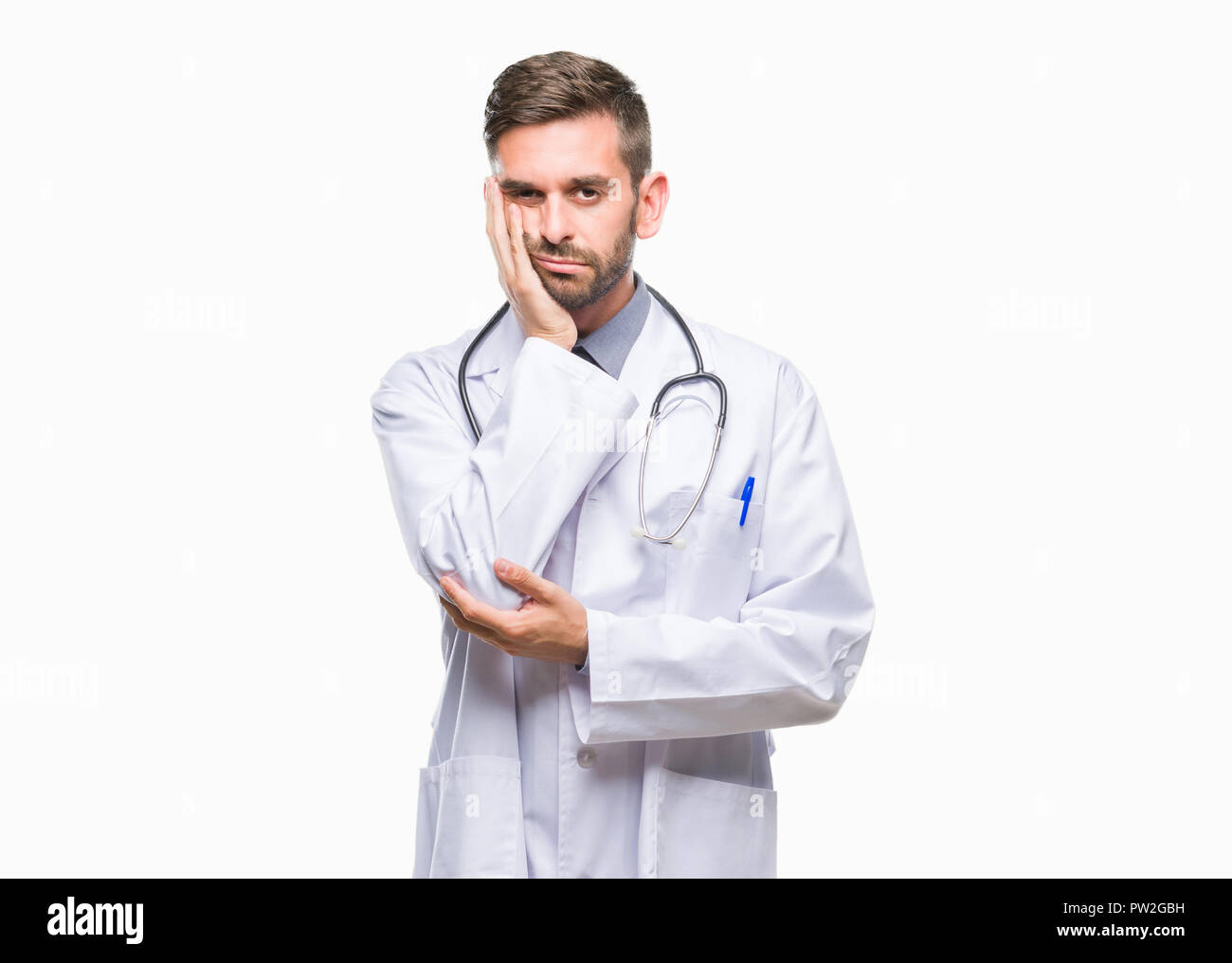 Young handsome doctor man over isolated background thinking looking ...
