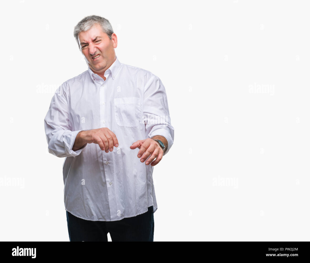 Handsome senior man over isolated background disgusted expression ...