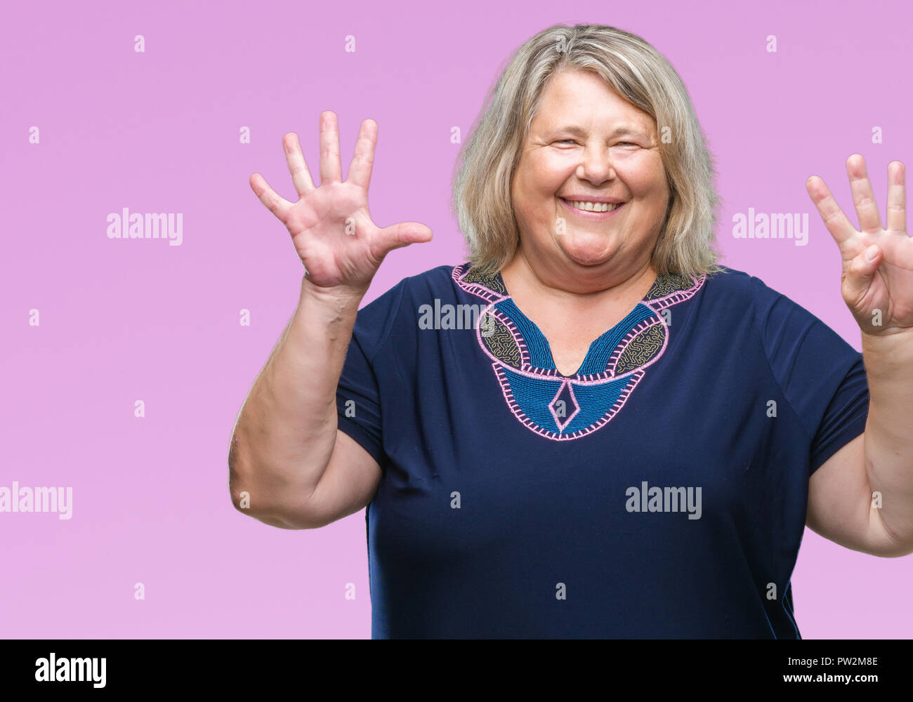Senior plus size caucasian woman over isolated background showing and ...