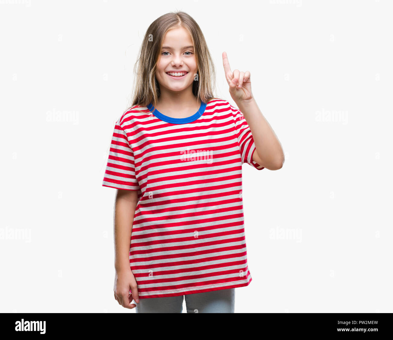 Young beautiful girl over isolated background showing and pointing up ...